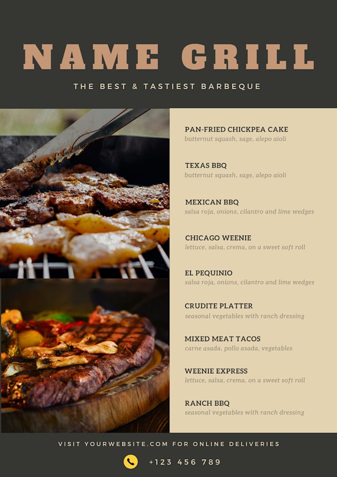 Create a unique food menu, restaurant menu, bakery menu, and a cafe ...