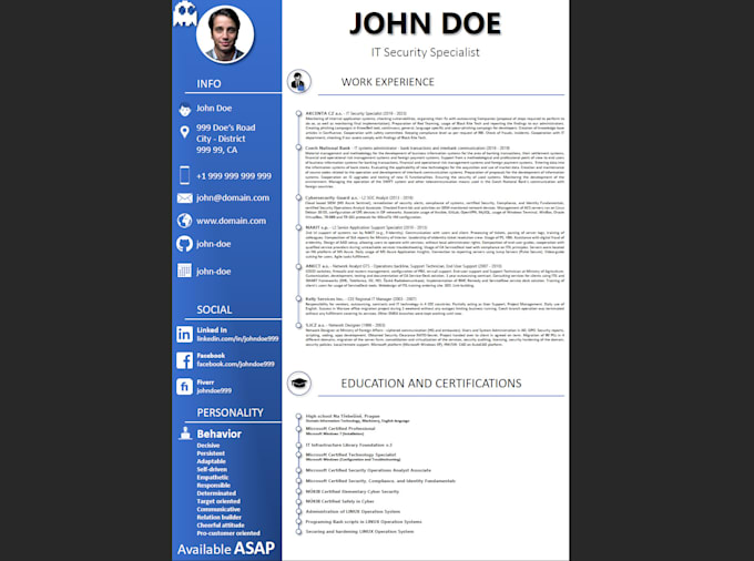 Create ats friendly interactive resume cv by Michalkopl | Fiverr
