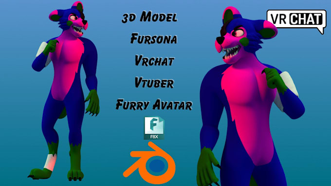 Do custom vrchat furry avatar, 3d model, facerig animaze mmd fursona ...