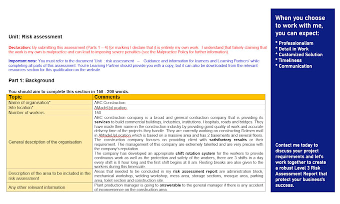 Create professional hse level 3 risk assessment report by Kainat_writer29 | Fiverr