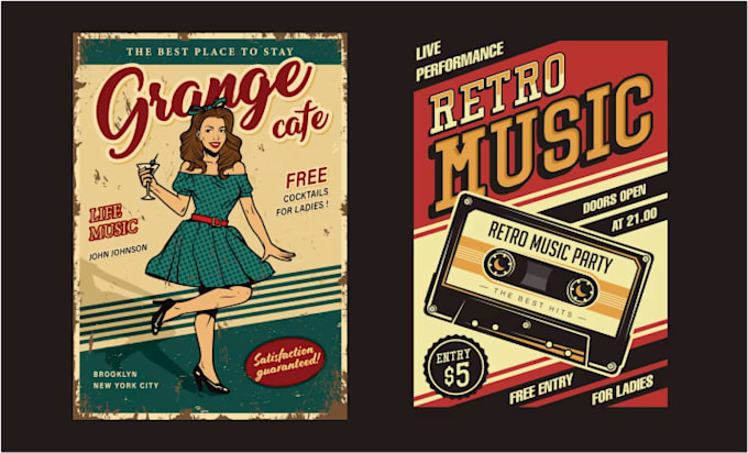 Design retro vintage poster, party poster and poster illustration by ...