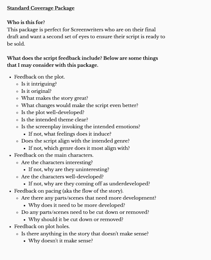 Provide a script coverage and feedback by Bywillow | Fiverr