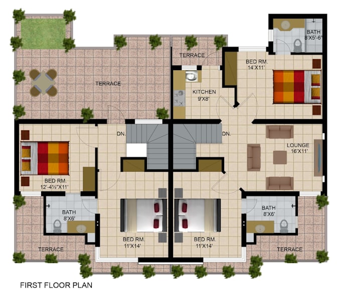 Make 3d interior plan of your floor plan by Bqdesigns247 | Fiverr