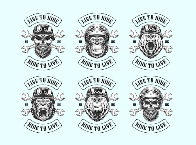 Create modern motorcycle, skull, mc biker, patch logo t shirt use by ...