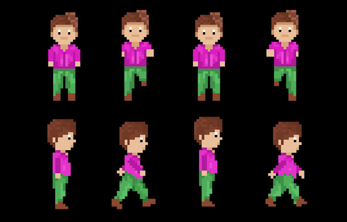 Design pixel art sprite sheet, animation, pixel art background and tile ...