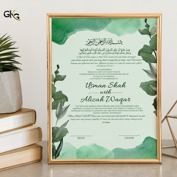 Design customized nikah nama and wedding certificate for you by ...