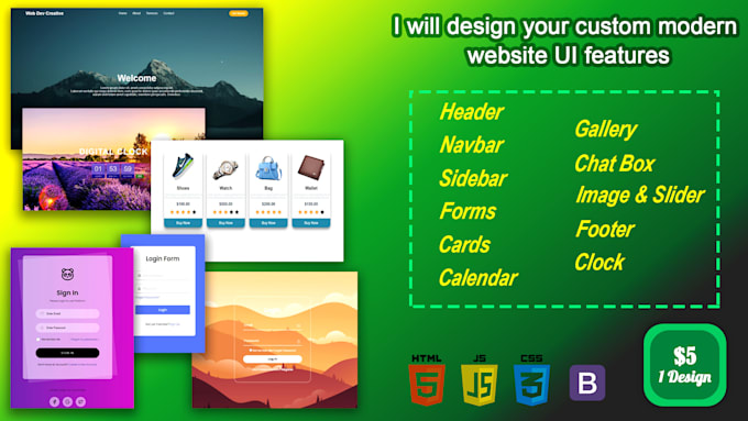 Design your custom modern website ui features by Slcreationsgang | Fiverr