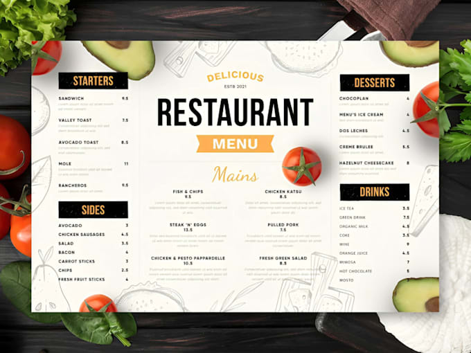 Design professional restaurant menu, food poster, business card using ...