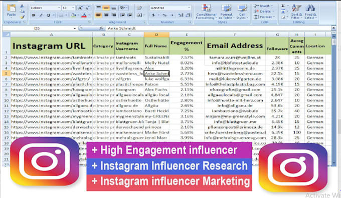 Provide you a list of best insta and tiktok influencers for influence ...