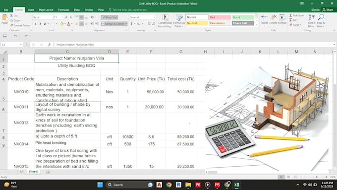 Do cost estimation, materials takeoff, quantity survey in construction by Towhidurr | Fiverr