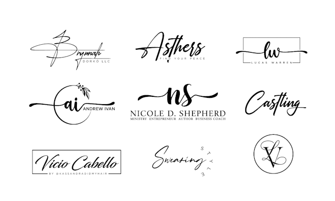 Design handwritten scripted cursive signature logo design with multiple ...
