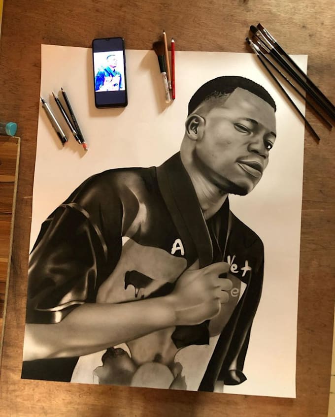 Do a realistic portrait drawing for you with graphite and charcoal ...