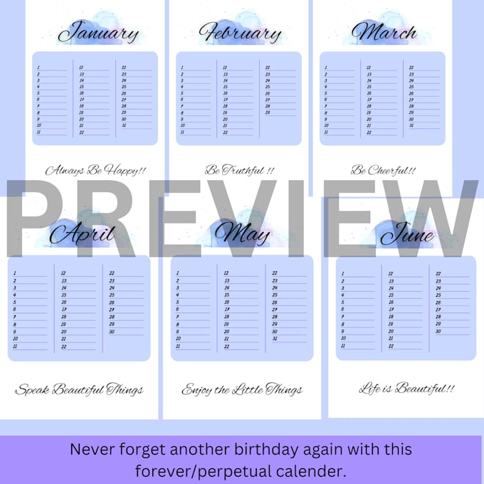 Provide printable annual and birthday calendar by Jaanvi_ty | Fiverr