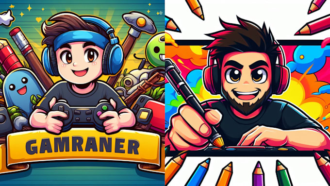 Draw cartoon banner, cartoon gaming banner for youtube or twitch by ...
