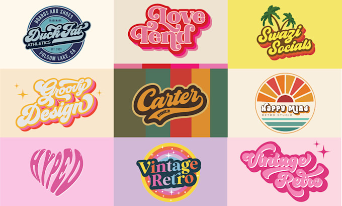Design custom hand lettering typography 70s retro funky script font ...