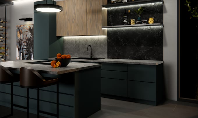 Do your kitchen design, 3d model and rendering by Anjosophy | Fiverr
