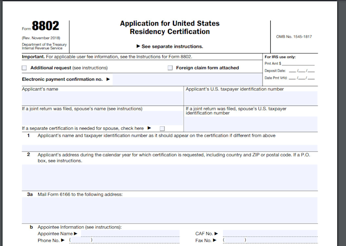 File form 8802 for us tax residency certificate form 6166tax by ...