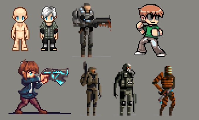 Personaje de hoja de sprites 2d, animación de sprites 2d, pixel art ...