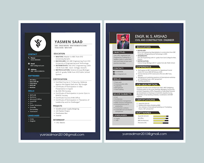 Design professional attractive and eye catchy cv and resume by Ysalman ...