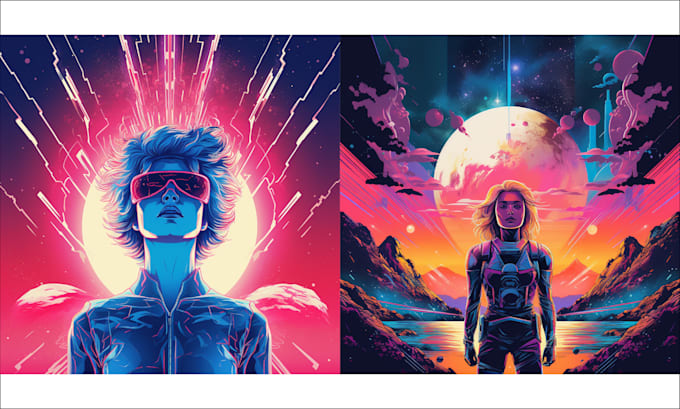 Create a synthwave, outrun, vaporwave ai artworks by Rozaliadesign | Fiverr