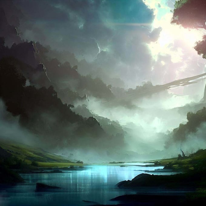 Draw a beautiful fantasy landscape background, by Heartsurs | Fiverr