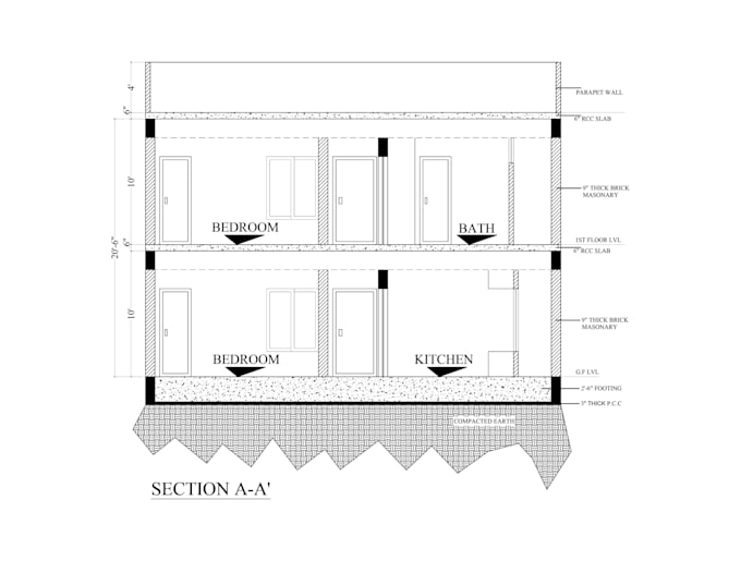 Draw 2d floor plan elevation section by Arsagheer | Fiverr