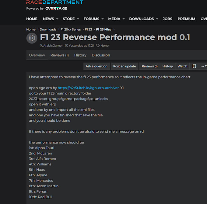 Create a custom performance mod for f1 23 by Arabicgameronrd | Fiverr