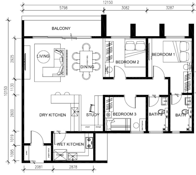 Design 2d drawings for floor plan and house plan in autocad by ...