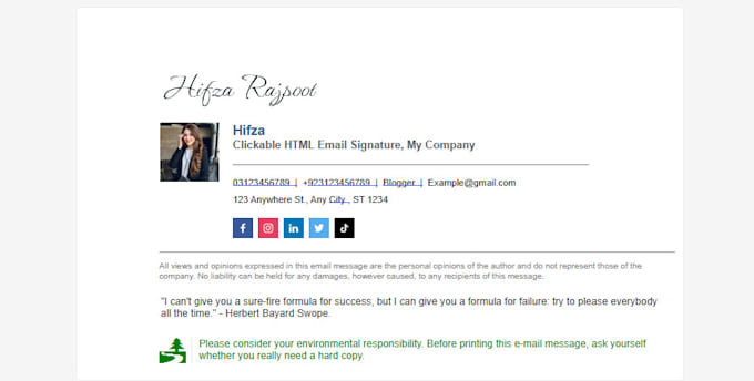 Create clickable html email signature for your email by Hifzarapjoot_8 | Fiverr