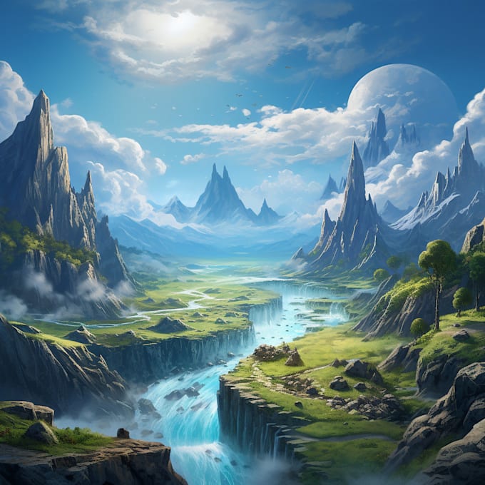 Create a fantasy landscape, background illustration by Conno1r | Fiverr