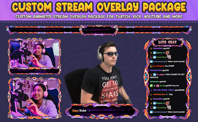 Create custom animated stream overlay package for twitch, kick or ...