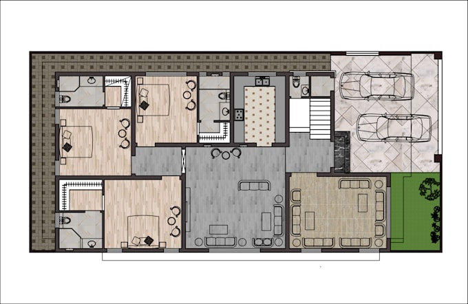 Render 2d architectural floor plan visualization in photoshop by Danigondal774 | Fiverr