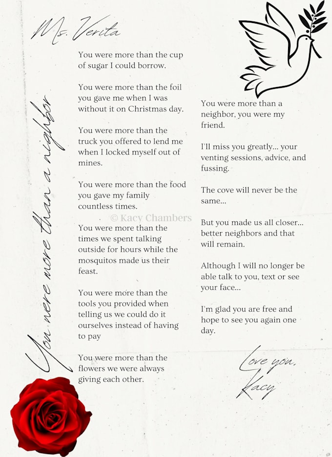 Write a funeral obituary poem as a tribute by Kittielala | Fiverr