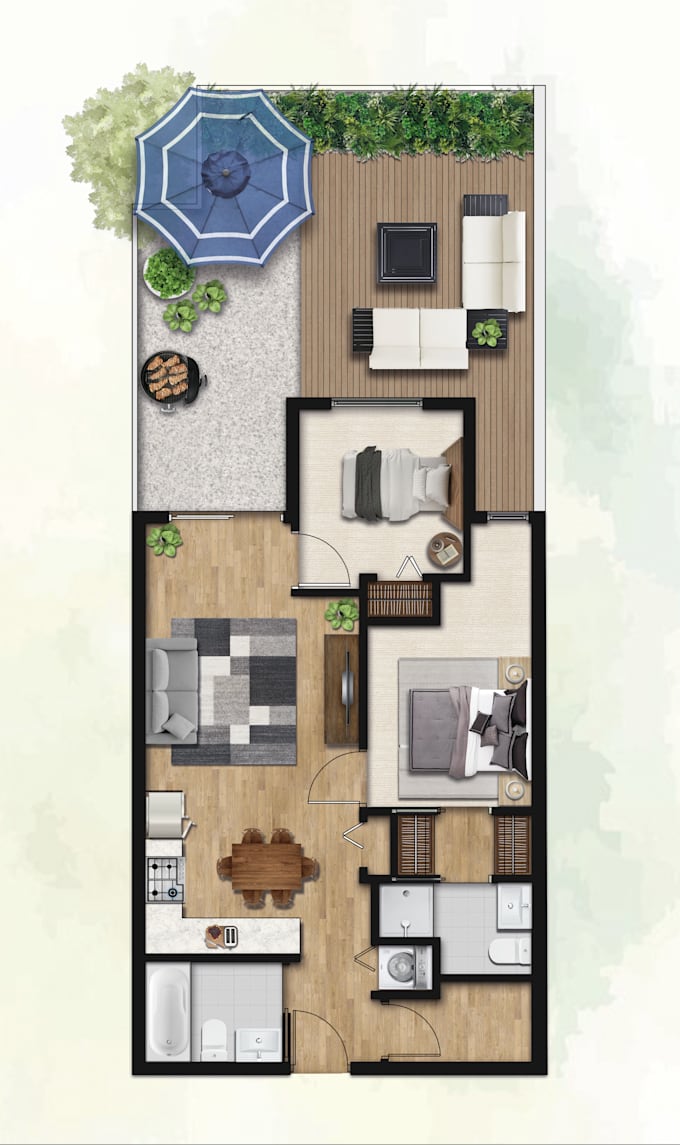 Redraw your sketch in autocad and render 2d floor plans in photoshop by ...