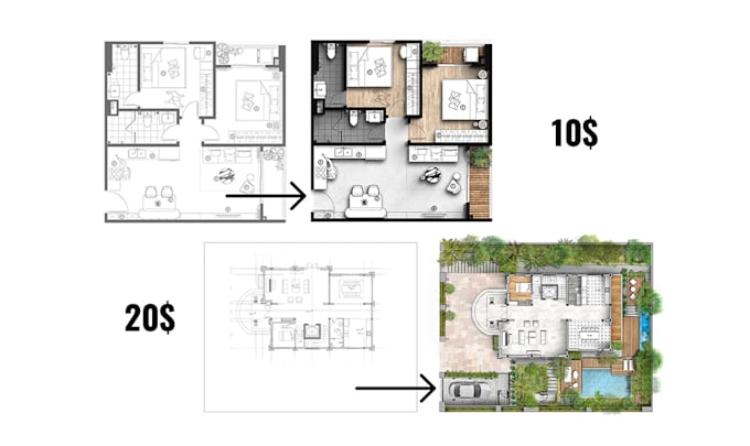 Render 2d realistic architecture plan in photoshop by Lil_hanzo | Fiverr