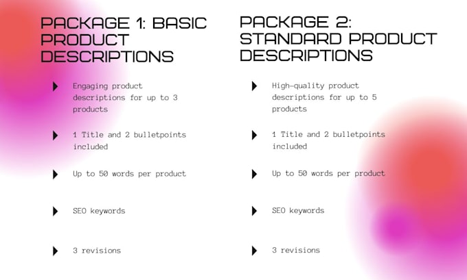 Write product descriptions for social media post and website by ...