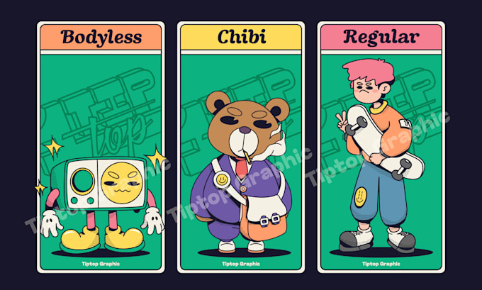 Draw custom characters in urban retro style by Tiptopgraph | Fiverr