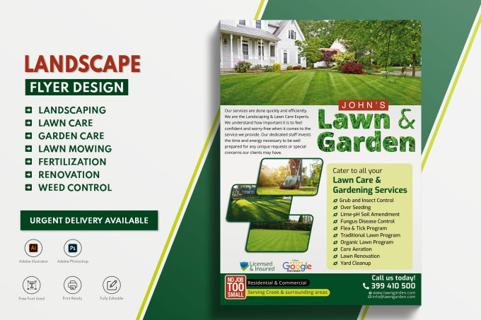 Design landscape, garden service, lawn care mowing flyer social media ...