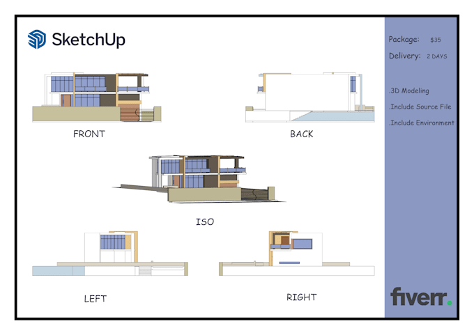 Make the best 3d exterior model in sketchup by Modelmaker_3d | Fiverr