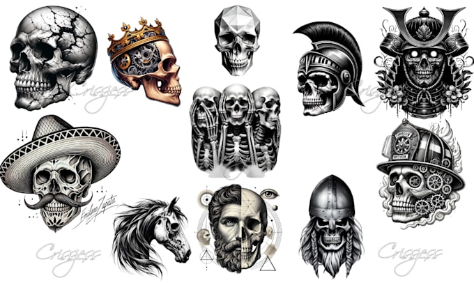 Design unique skull art in any style, tattoos, prints, logo, t shirts ...