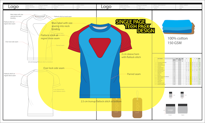 Design single page tech pack with size chart and size guide by ...