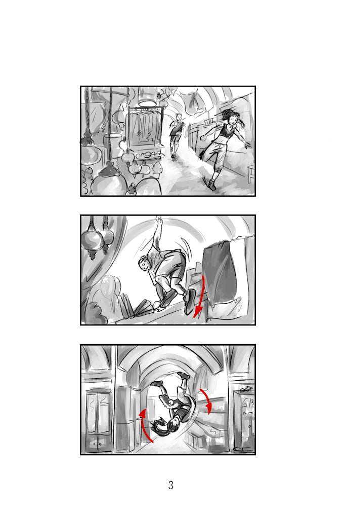 Draw 4 detailed storyboard frames for any project by Amycartwright | Fiverr
