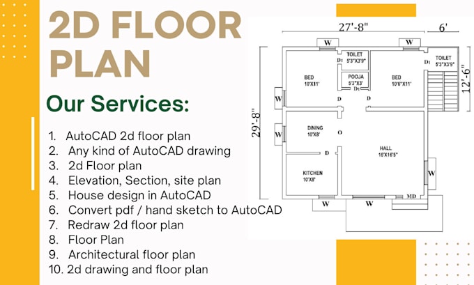 Do 2d floor plan, redraw sketch using autocad by Dipm4916 | Fiverr