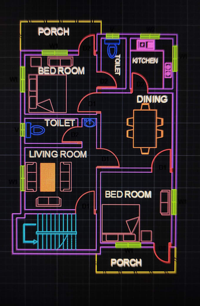 Draw 2d floor plan,house plan,elevations and convert pdf to autocad,cad,dwg by Khushalthakur00 ...