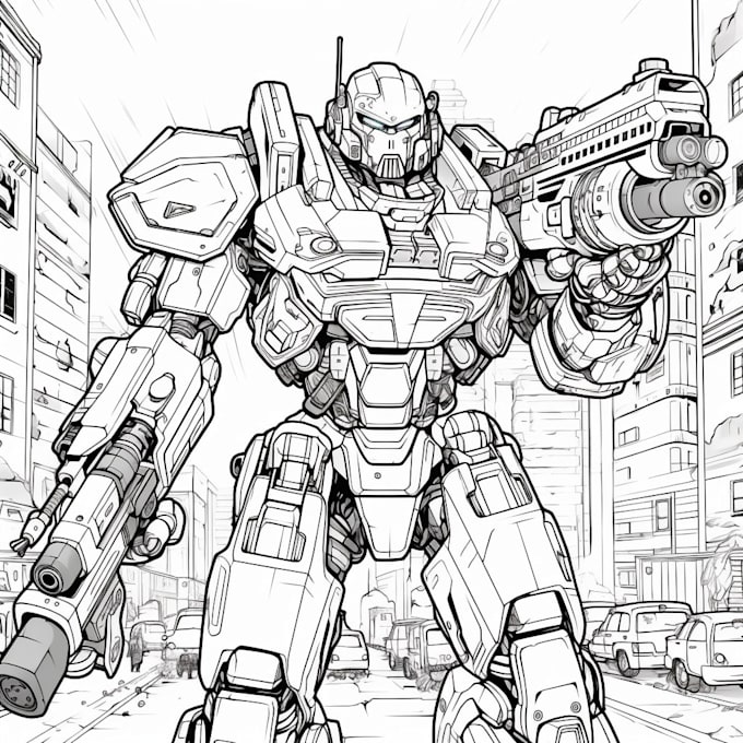 Draw unique digital robot mech coloring book art for you by Edogee | Fiverr