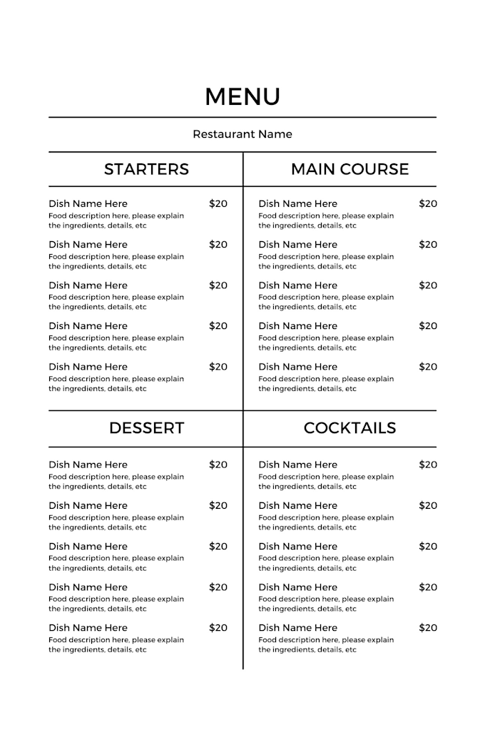 Design custom menu for you by Annealexy | Fiverr