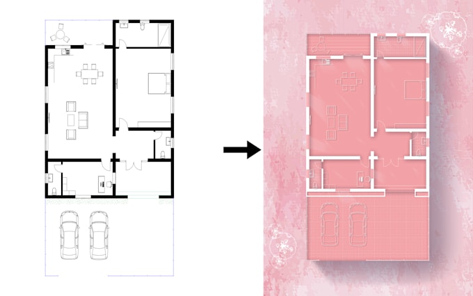 Render a monochromatic floorplan for you by Muni_bala | Fiverr