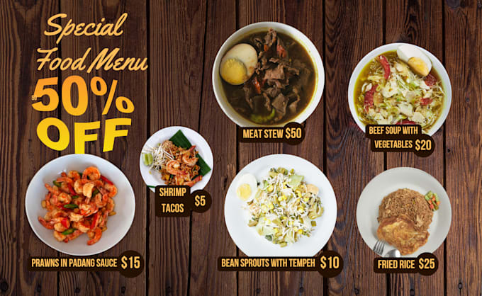 Do an amazing menu design, eye catching menu,food menu, restaurant menu ...