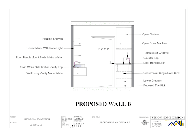 Create your 2d bathroom plan along with elevations by Architect_abdul ...