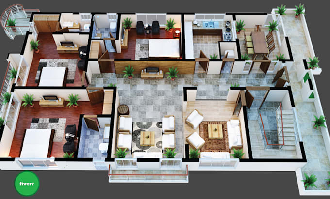 Develop 3d floor plan for your real estate project by Zei1design | Fiverr